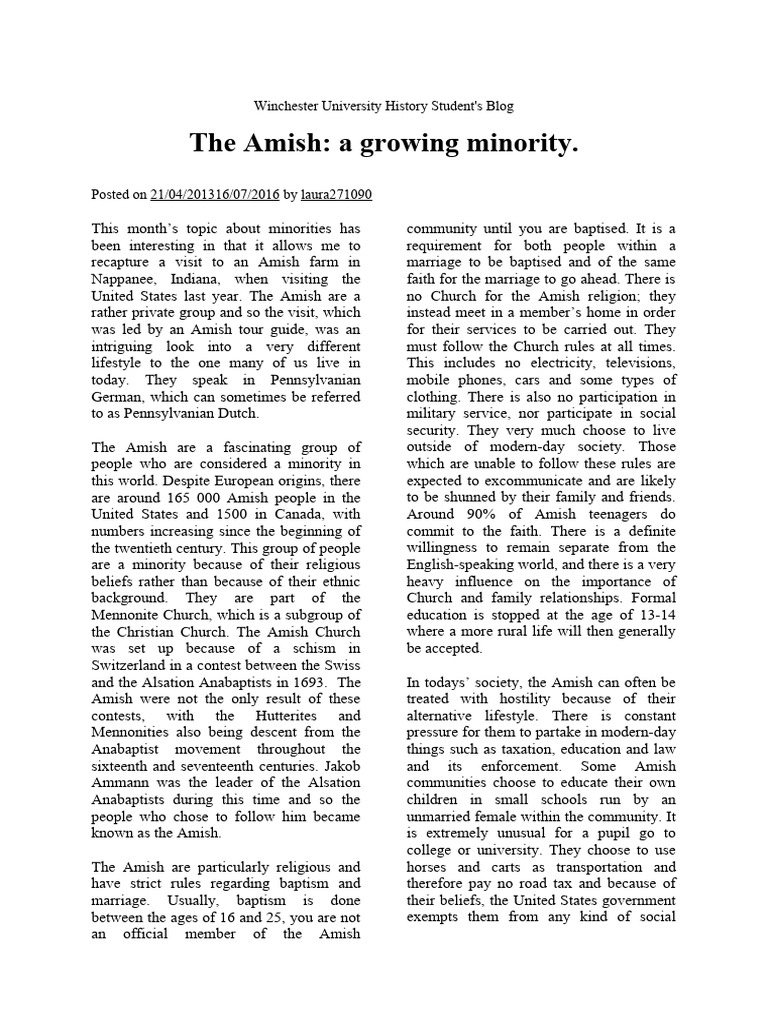 1 - ART Winchester University - The Amish | PDF | Amish | Anabaptism