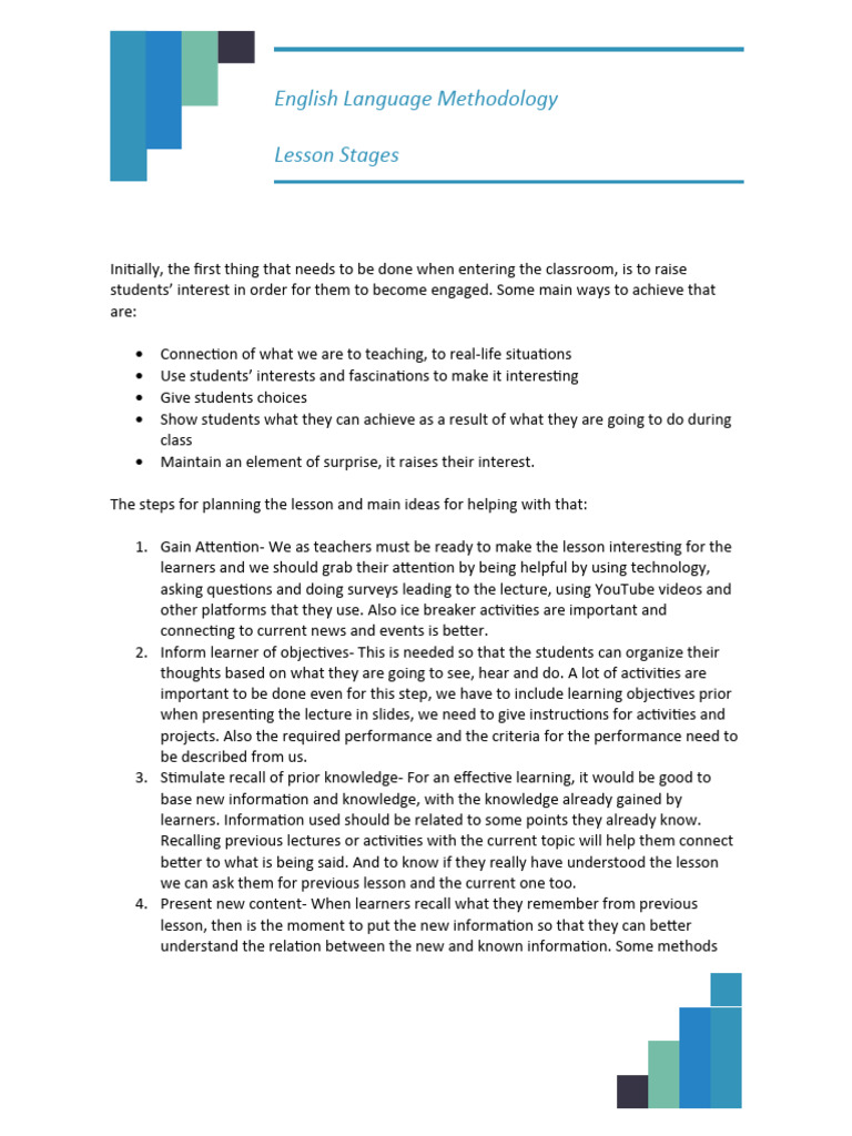 Lesson Stages Pdf Cognitive Psychology Pedagogy