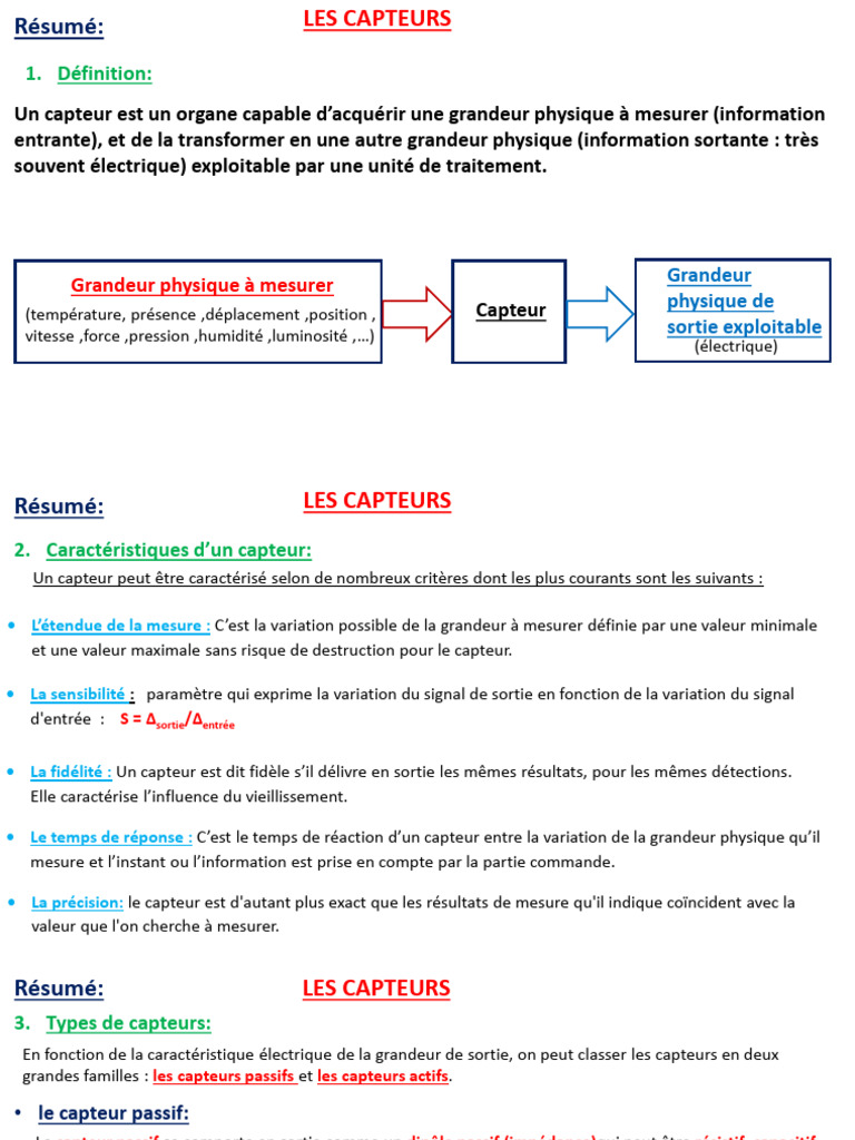Définition et Types de Capteurs | PDF | Capteur | Électricité
