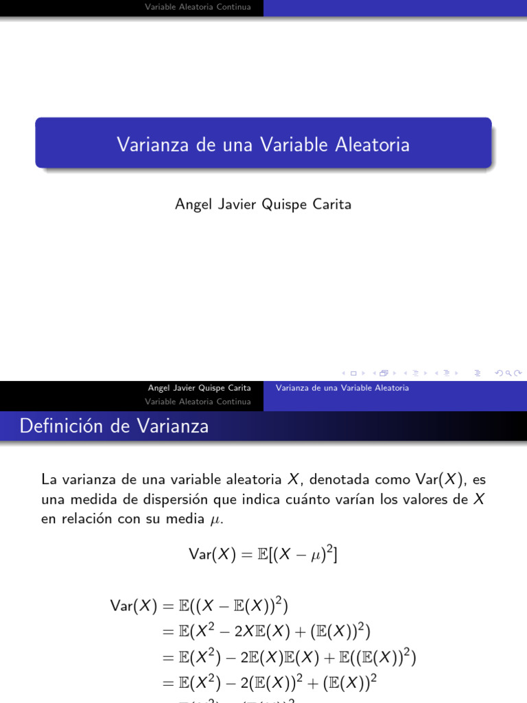 Varianza en Variables Aleatorias | PDF | Variable aleatoria | Diferencia