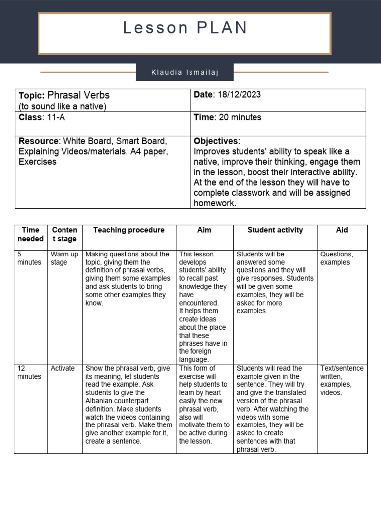 Lesson PLAN | Download Free PDF | Lesson Plan | Verb