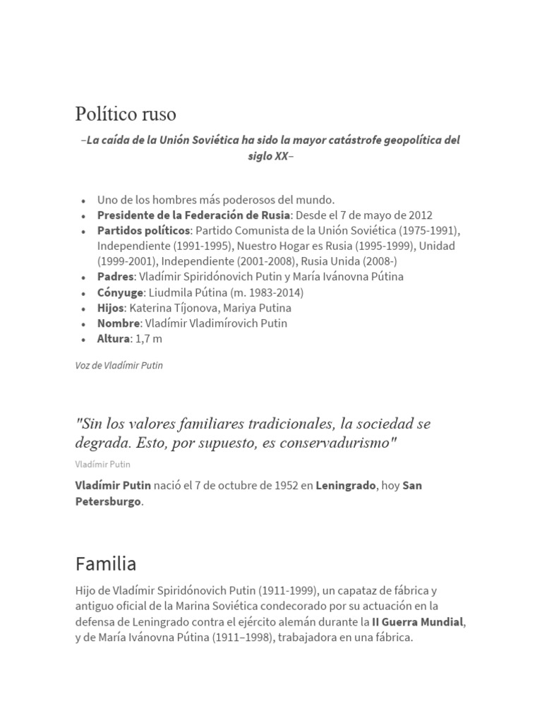Vladímir Putin: Trayectoria y Poder en Rusia | PDF | Rusia | Política ...