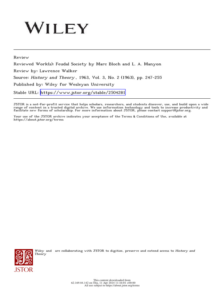 Walker HistoryTheory 1963 | PDF | Feudalism | Historian