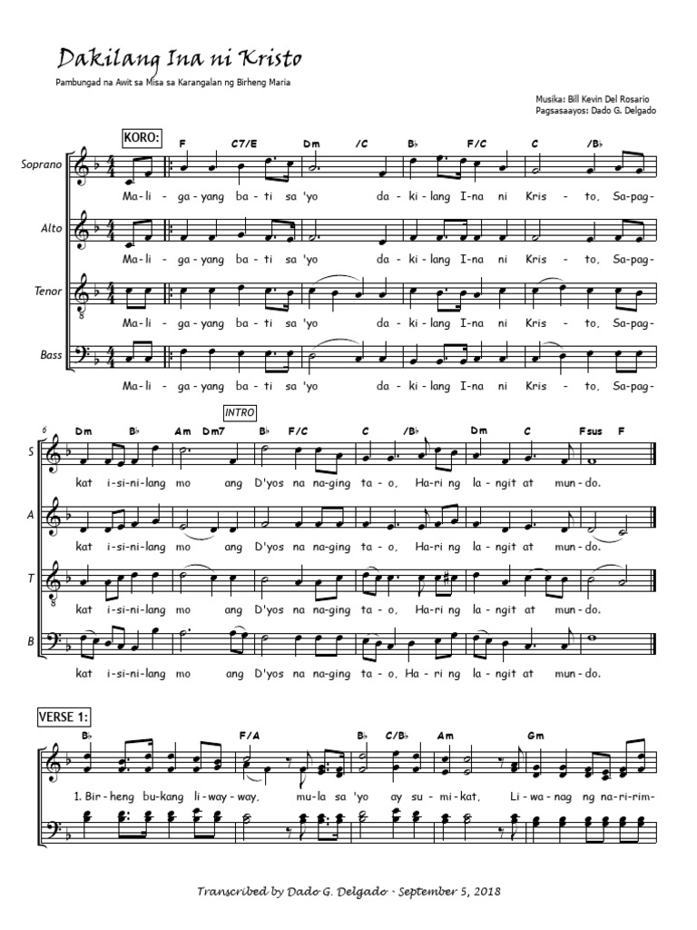 Dakilang Ina Ni Kristo (Key of F) | PDF