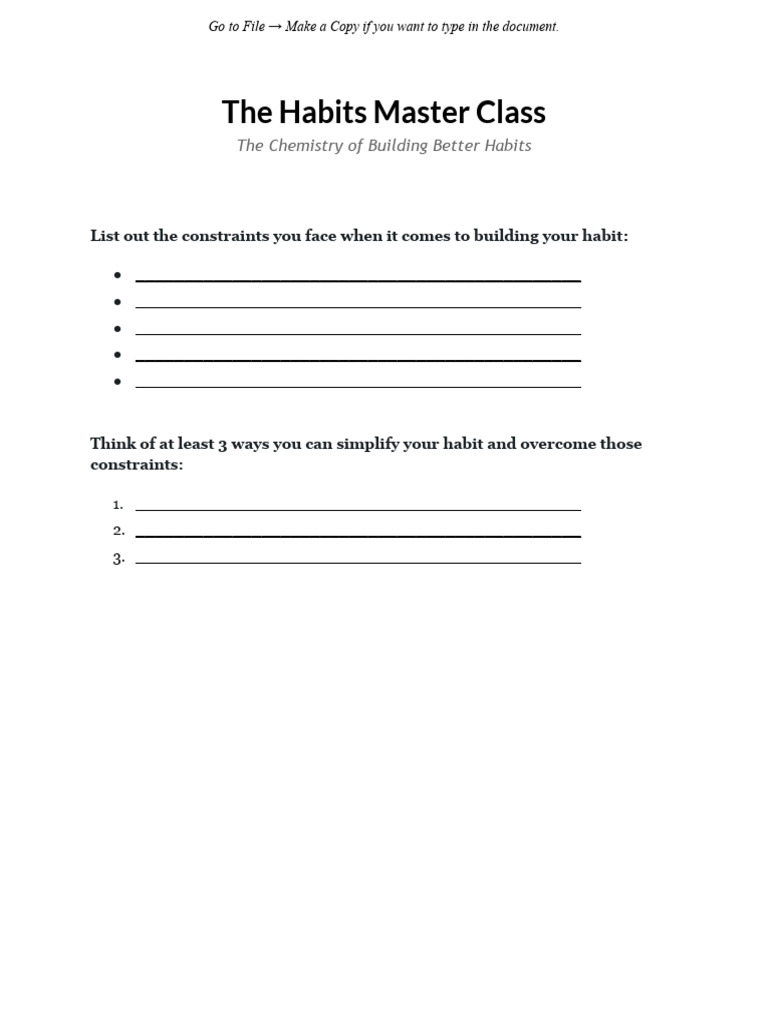 Worksheet - Lesson 37 - The Chemistry of Building Better Habits | PDF