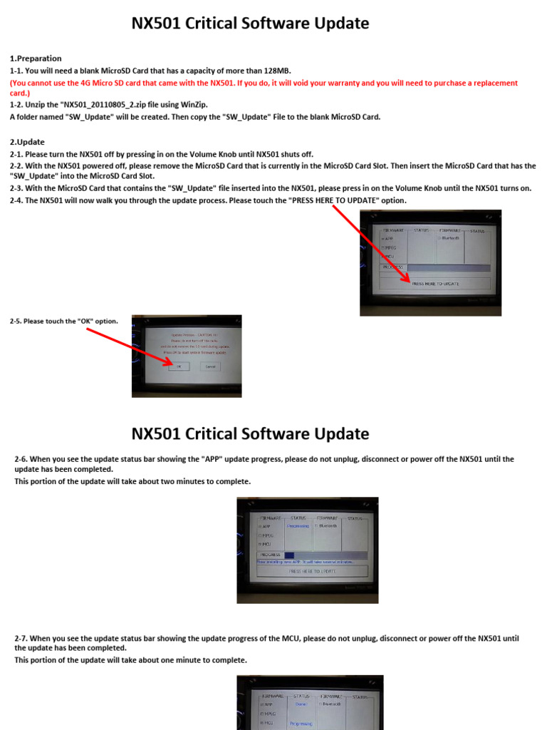 NX501 Critical Software Update Procedure | PDF | Touchscreen | Zip (File Format)