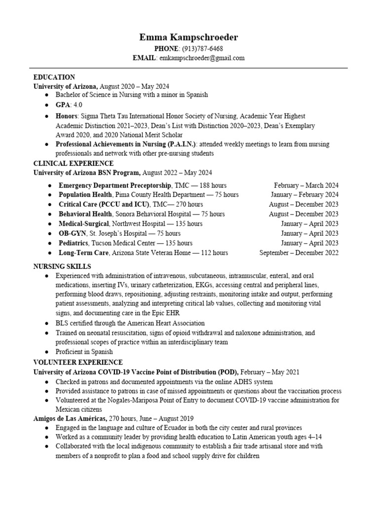 Resume - Emma Kampschroeder | PDF | Nursing | Hospital