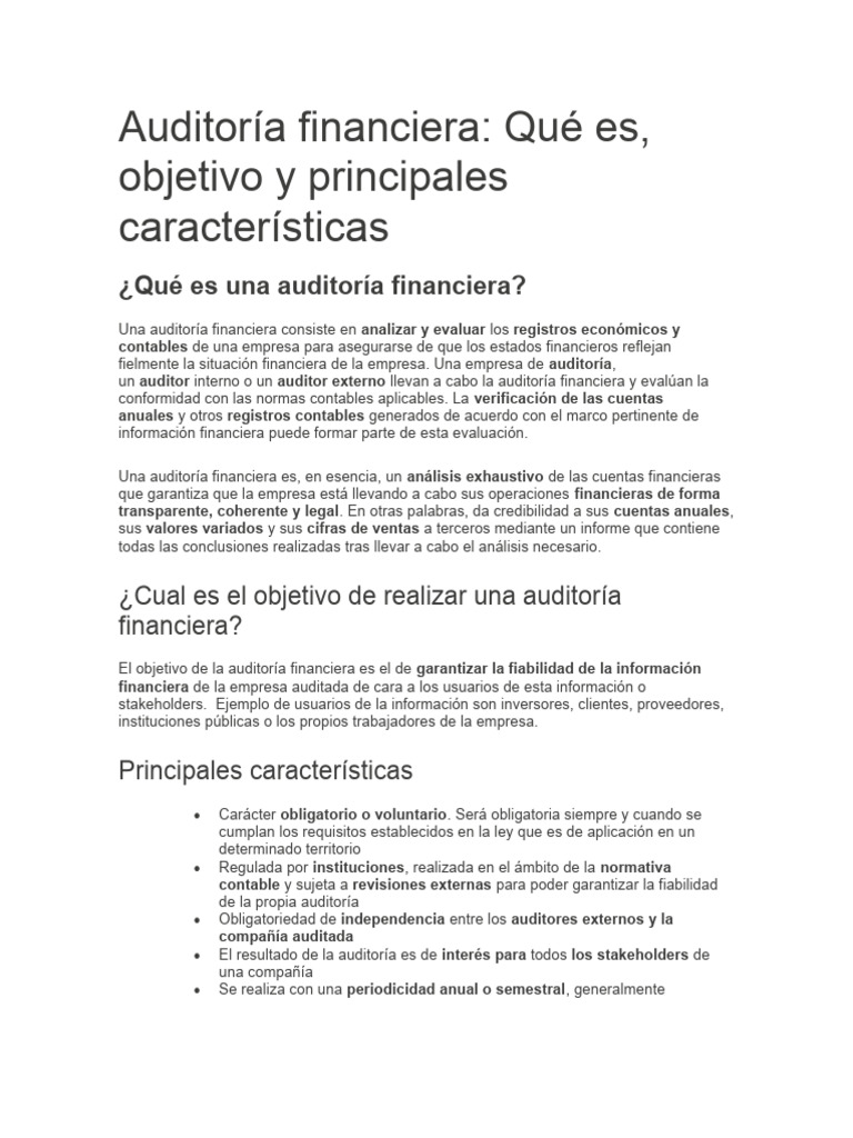 Auditoría financiera | PDF | Auditoría | Contralor