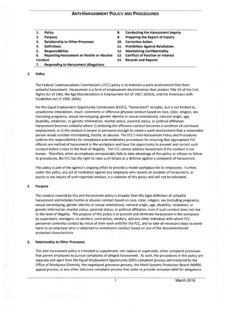 Anti-Harassment Policy and Procedures 2019 | PDF | Sexual Harassment ...