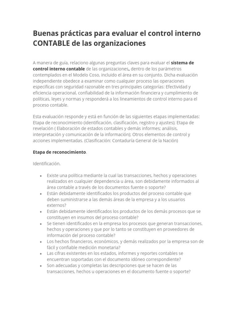 Buenas Prácticas para Evaluar El Control Interno CONTABLE de Las ...