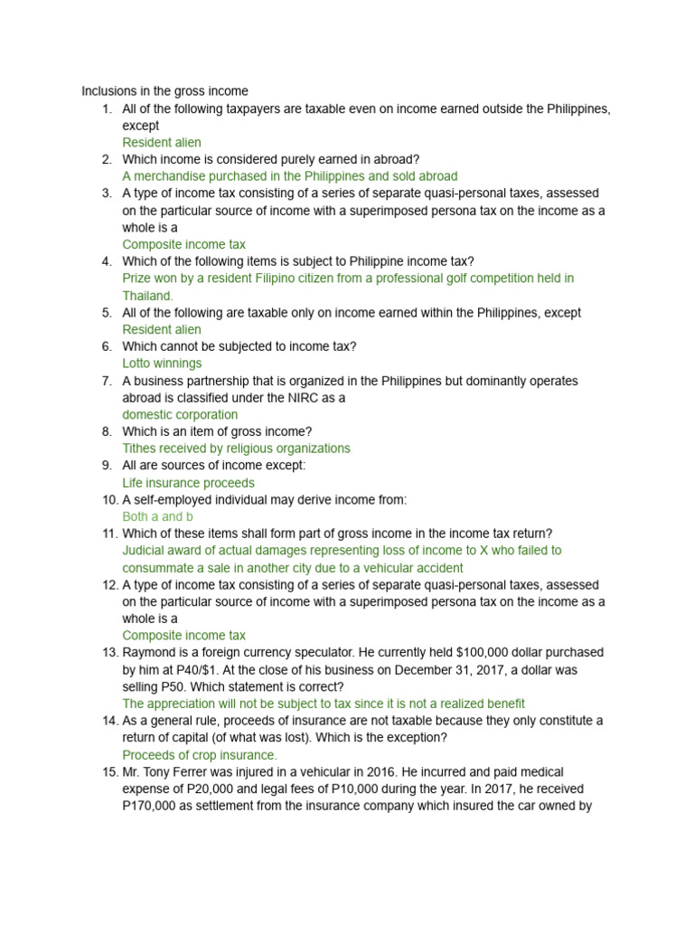 Inclusions in The Gross Income | Download Free PDF | Gross Income | Taxes