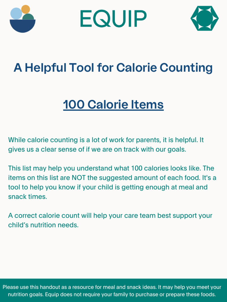 100 Calorie Food Guide for Parents | PDF | Foods | Sauce