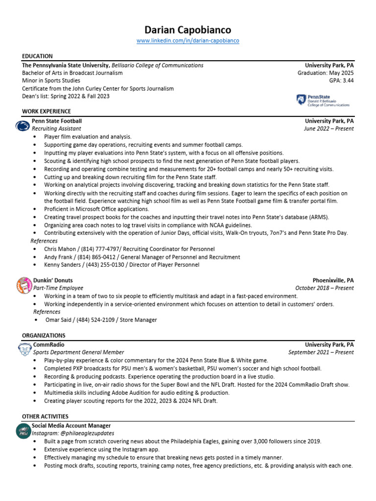 darian capobianco resume | PDF | Pennsylvania State University