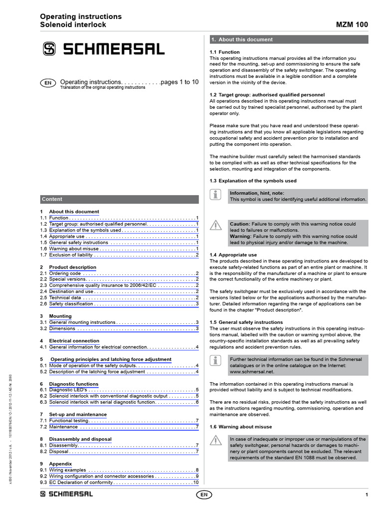 Schmersal MZM 100 St2 1p2pw A | PDF | Electrical Connector | Manufactured Goods
