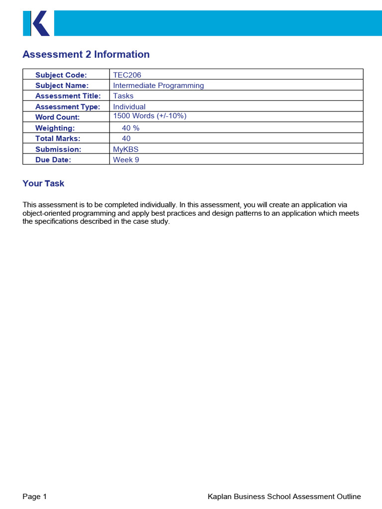 TEC206 Assessment 2 | PDF | Class (Computer Programming) | Object Oriented Programming