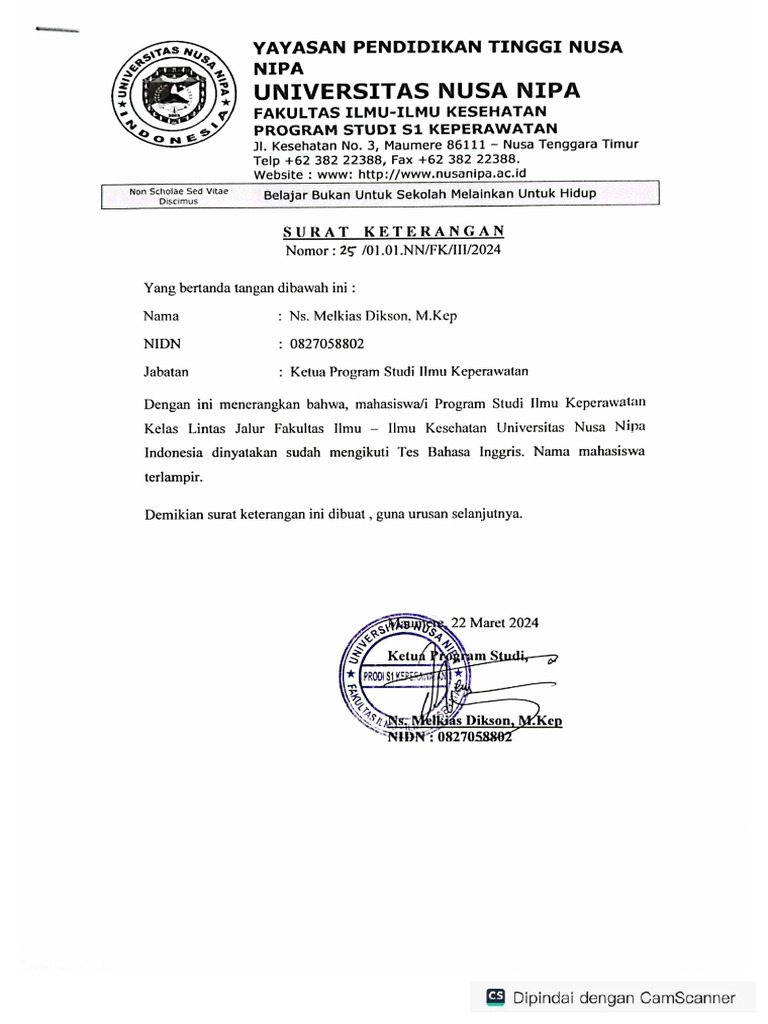 Surat Keterangan Tes Bahasa Inggris | PDF