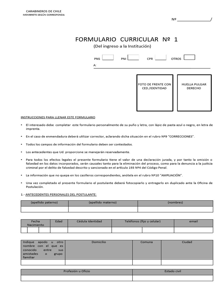 Formulario Curricular Nro 1 | PDF | Oficial general