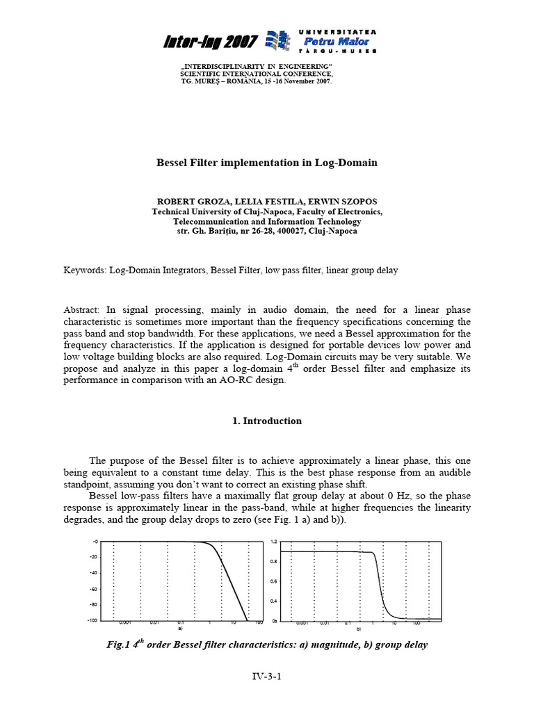 Bessel_Filter_implementation_in_Log_Doma | PDF | Low Pass Filter | Electronic Filter