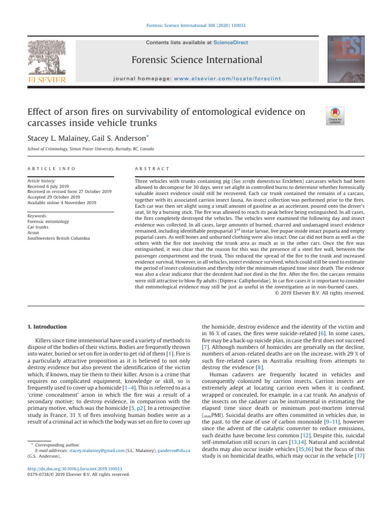 Effect of Arson Fires On Survivability of Entomological Evidence On ...