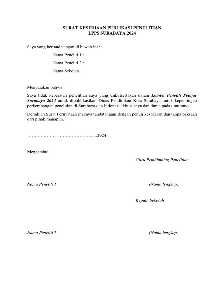 Format Surat Kesediaan Publikasi&pernyataan | PDF | Ilmu Sosial | Filsafat