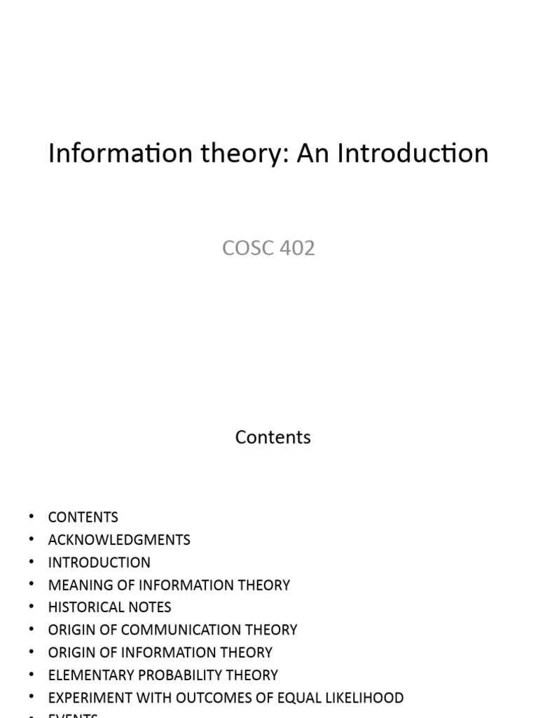 COSC 402 Information Theory | PDF | Information | Variance
