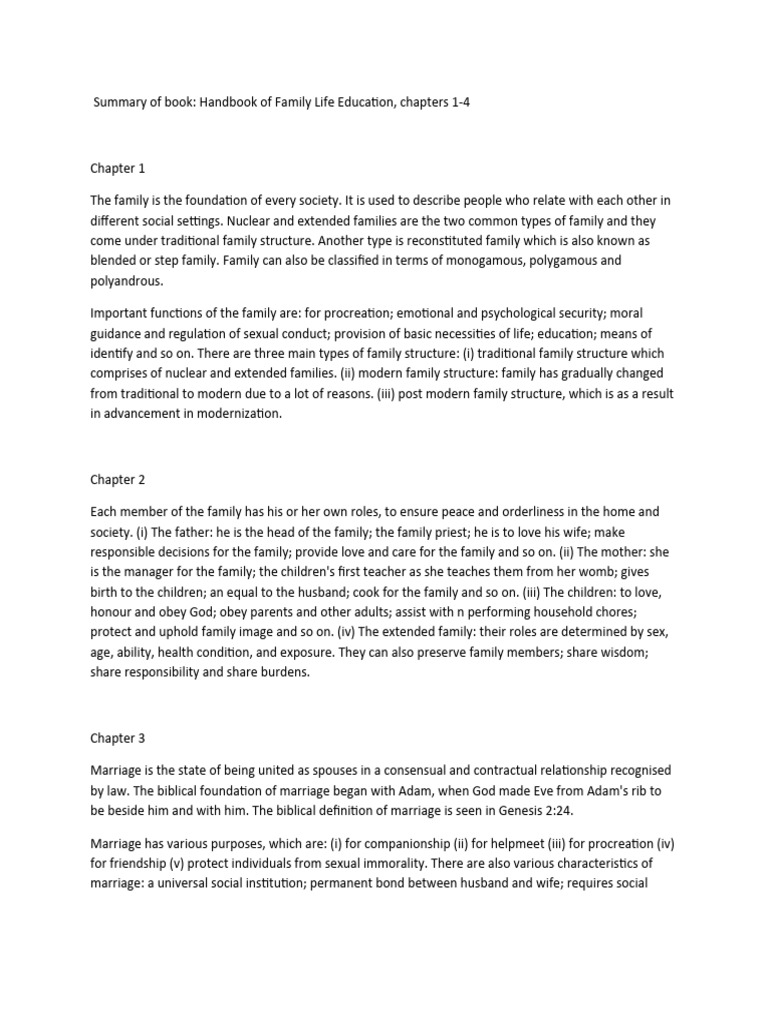 Family Life Education Overview: Chapters 1-4 | PDF | Marriage ...
