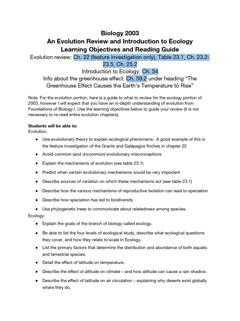 Evolution and Ecology Study Guide | PDF | Ecology | Evolution