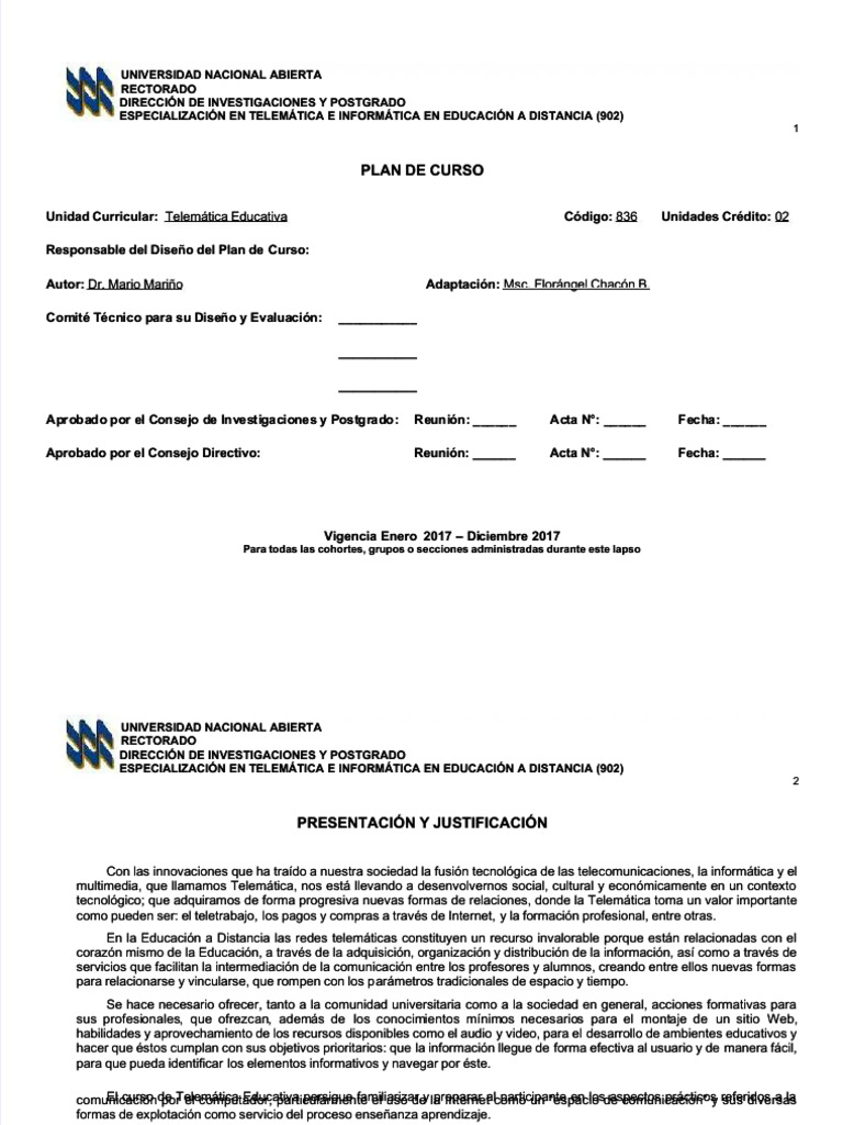 PDF Plan de Curso Telematica Educativa 836 Compress | PDF