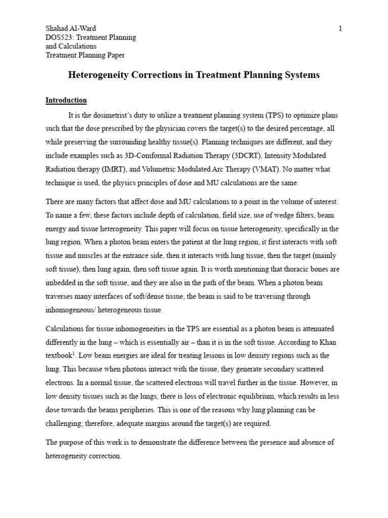 Shahad Alward Treatment Planning Paper | PDF | Radiation Therapy ...