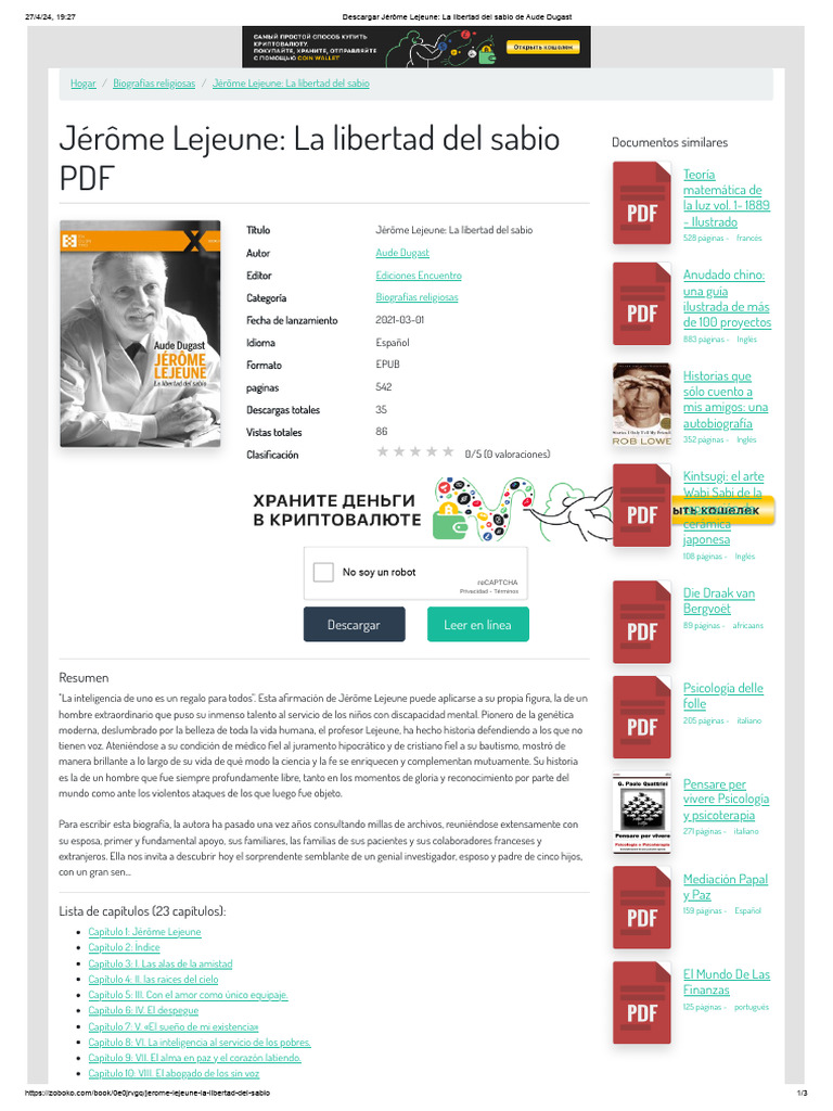 Biografía de Jérôme Lejeune: Sabiduría y Fe | PDF