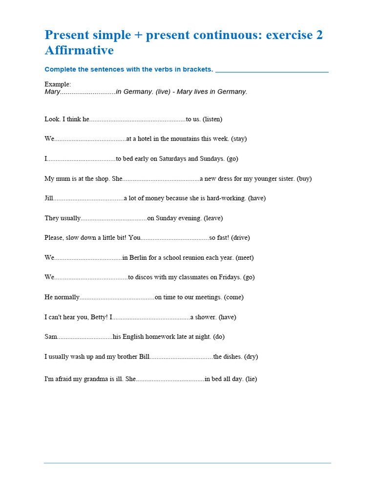 Present Tenses Exercises 2 Complete Sentences | PDF | Language Arts ...