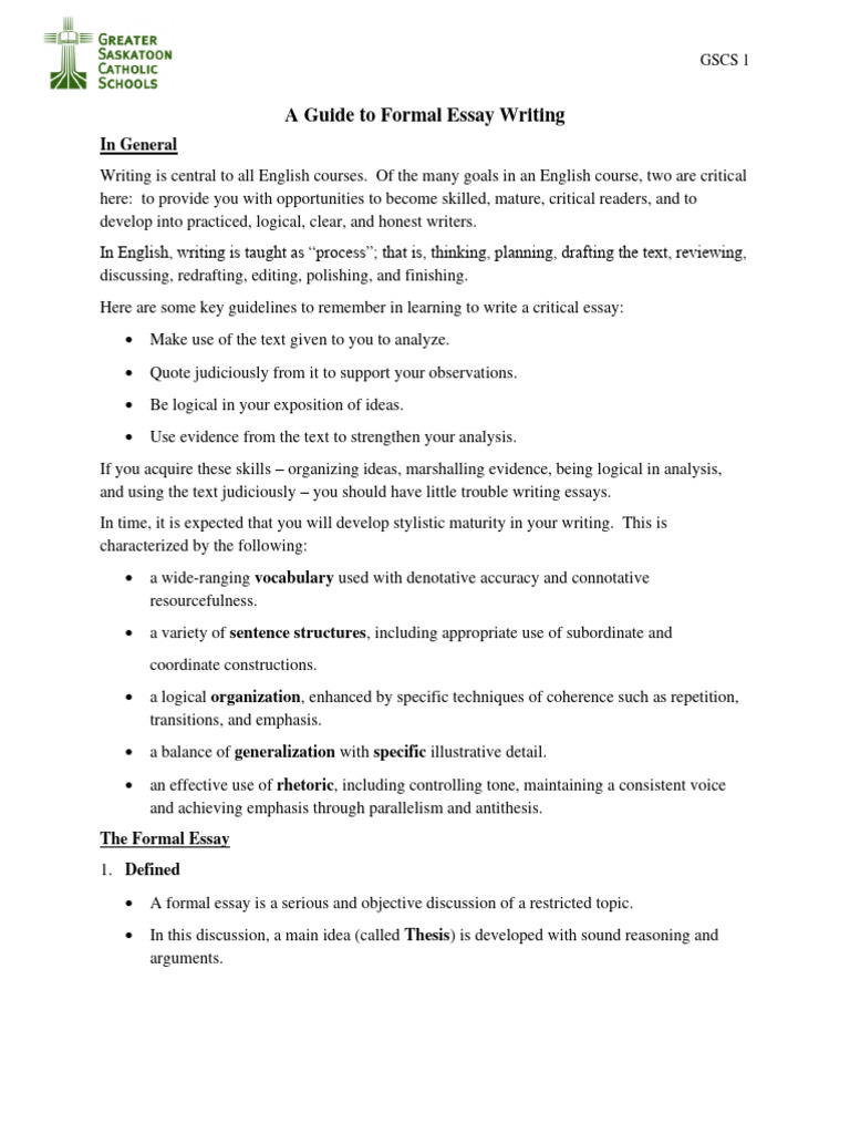 Gscs Guide To Formal Essay Writing - 2020 1.5fde2a3053 | PDF | Essays ...