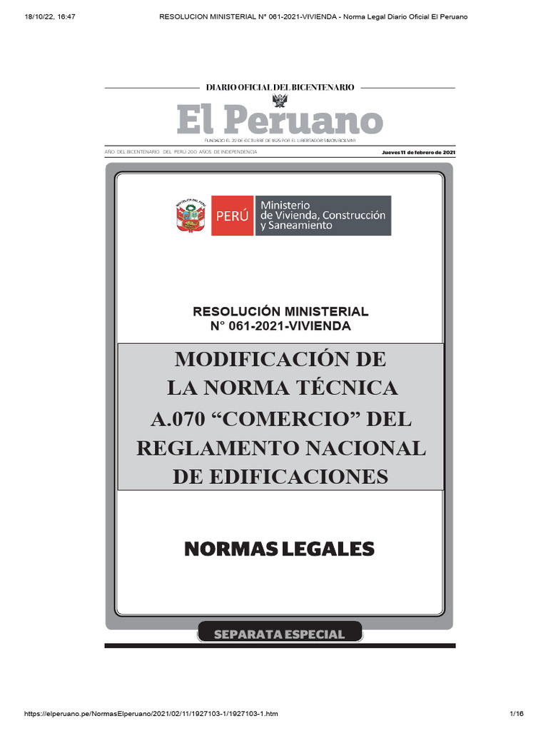 Modificación de La Norma Técnica A.070 "Comercio" Del Reglamento Nacional de Edificaciones | PDF ...
