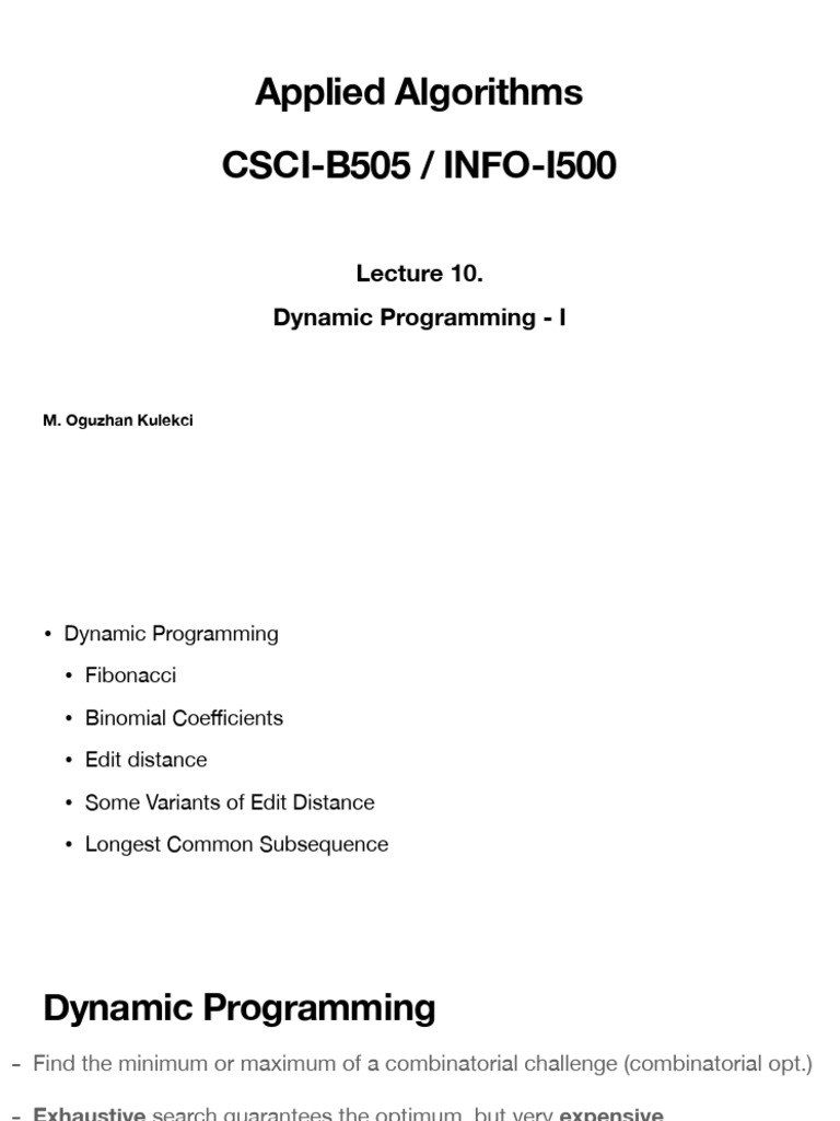 B505 Lec.10 DynamicProgramming 1 | PDF | Dynamic Programming | Algorithms