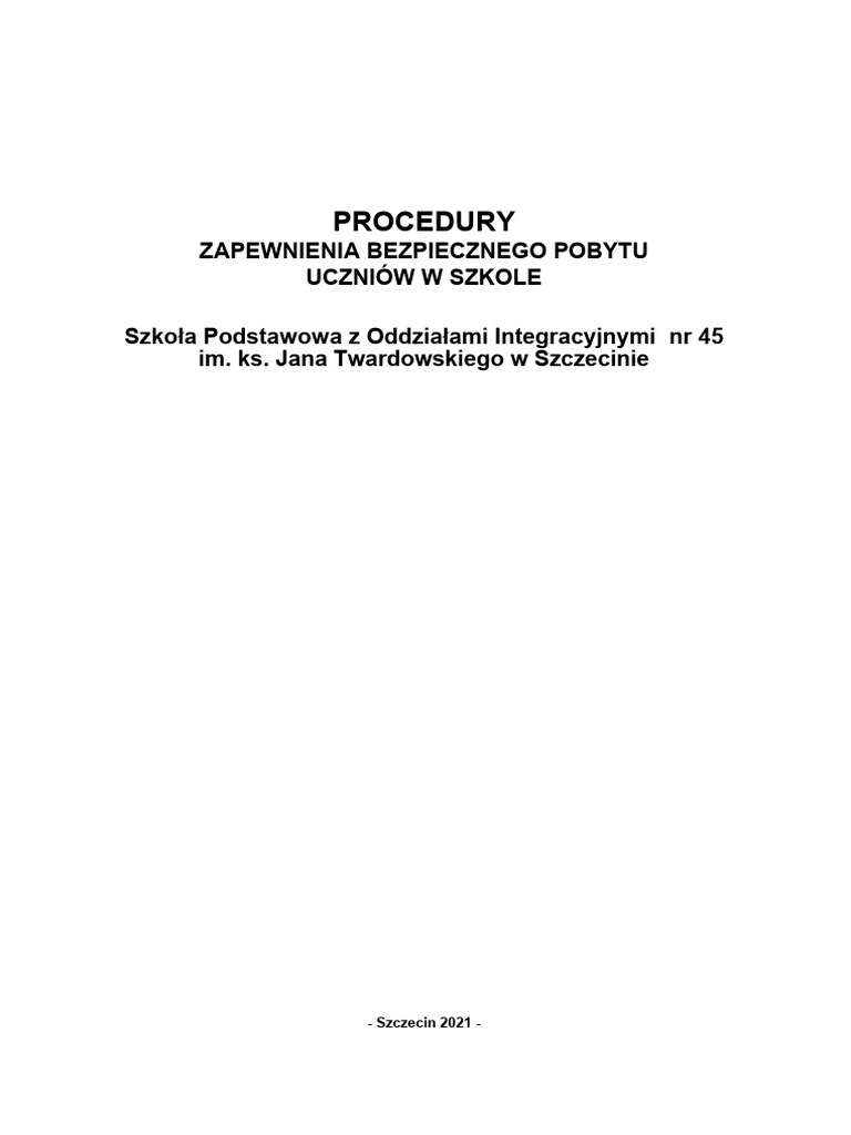 Procedury Zapewnienia Bezpieczenstwa Pobytu Ucznia W Szkole | PDF