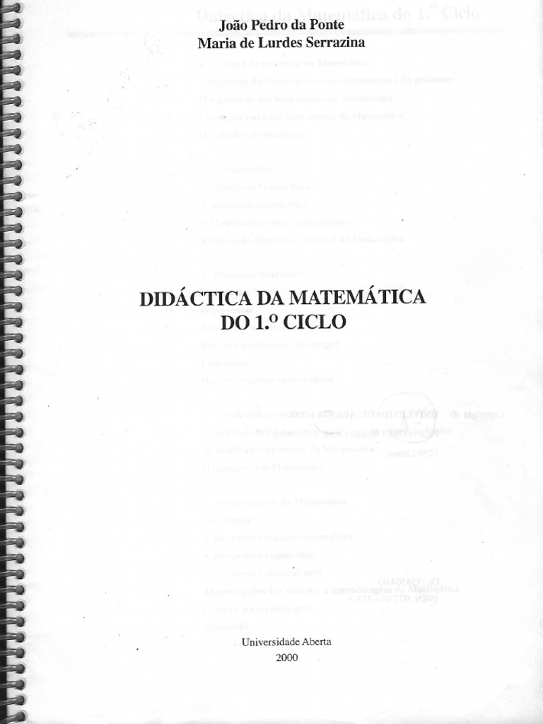 PONTE, J.; SERRAZINA, M. de L. Didáctica Da Matemática Do 1º Ciclo (Cap. 8) | PDF