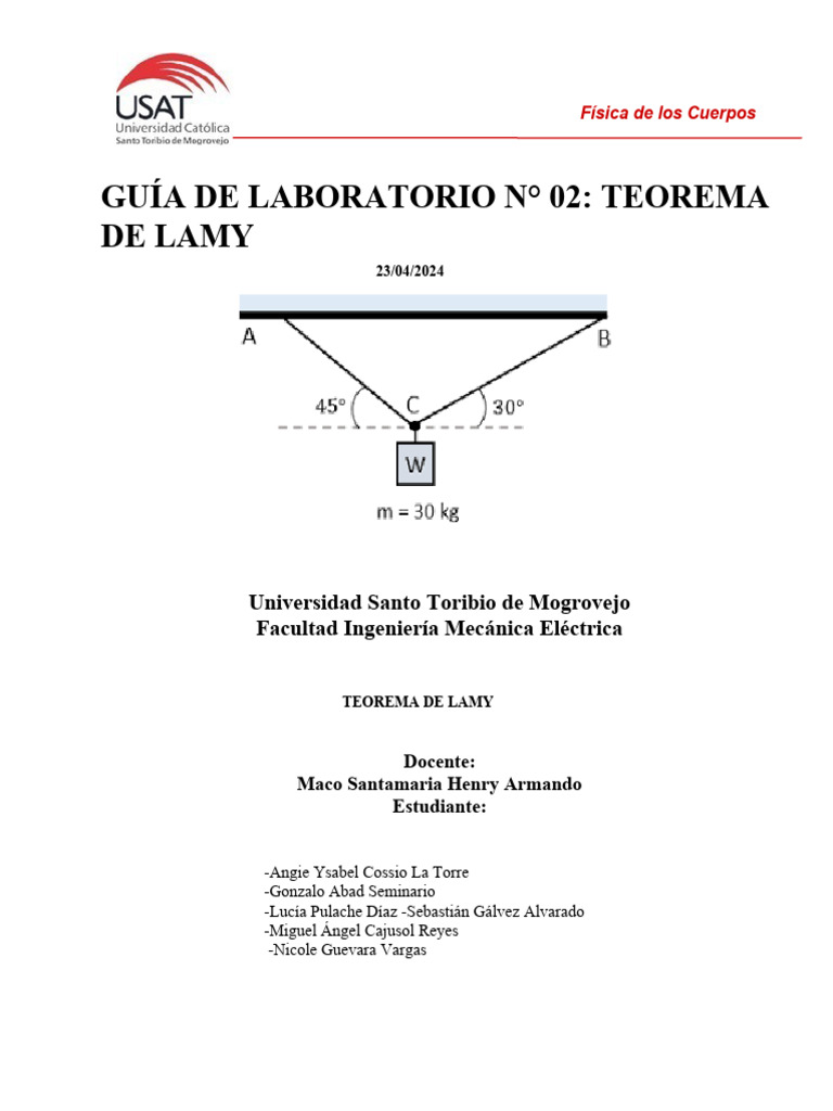 Laboratorio Experimental #02 - Teorema de Lamy. Ciclo 2024-I | PDF | Fuerza | Peso