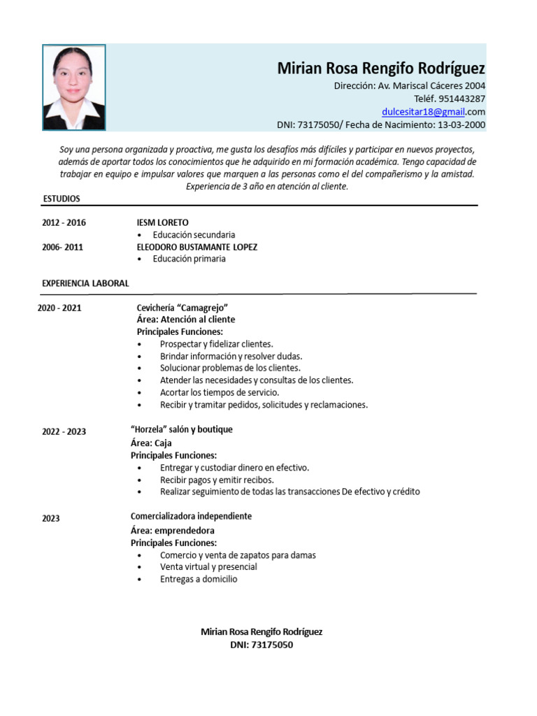 CV 2024 Mirian Rosa Rengifo Rodríguez. | PDF | Economias