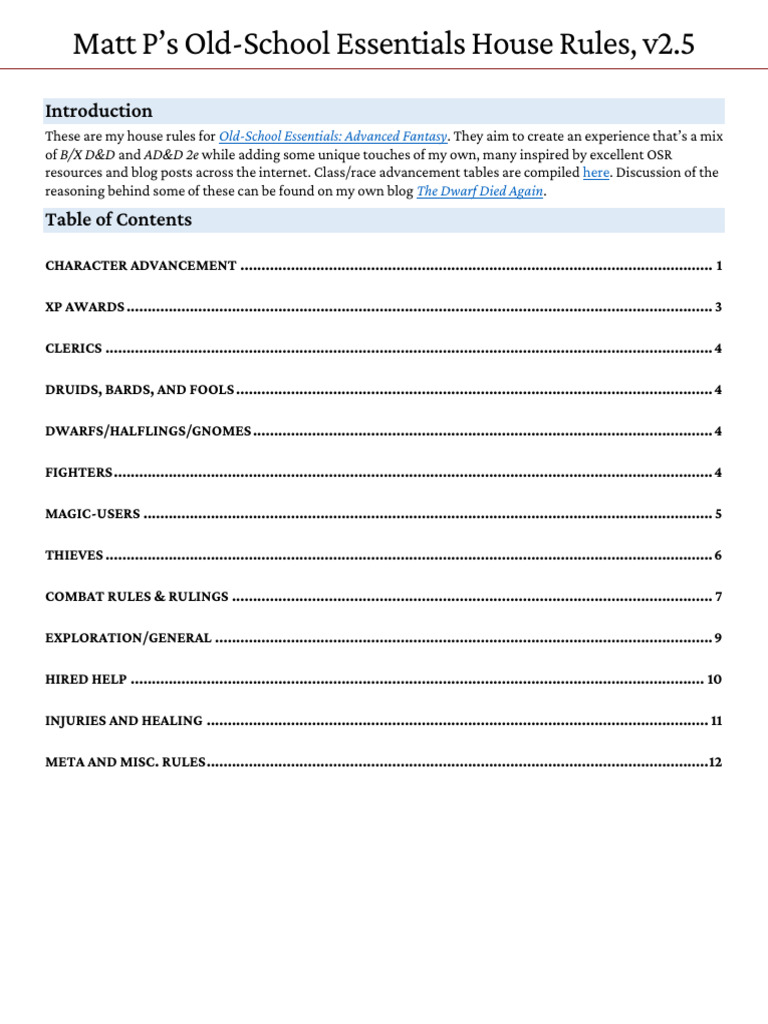 !OSE House Rules Shared v2.5 | Download Free PDF | Dungeons & Dragons ...