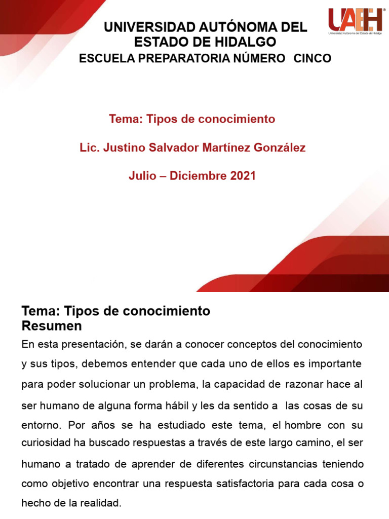 Tipos Conocimiento | PDF | Conocimiento | Aprendizaje