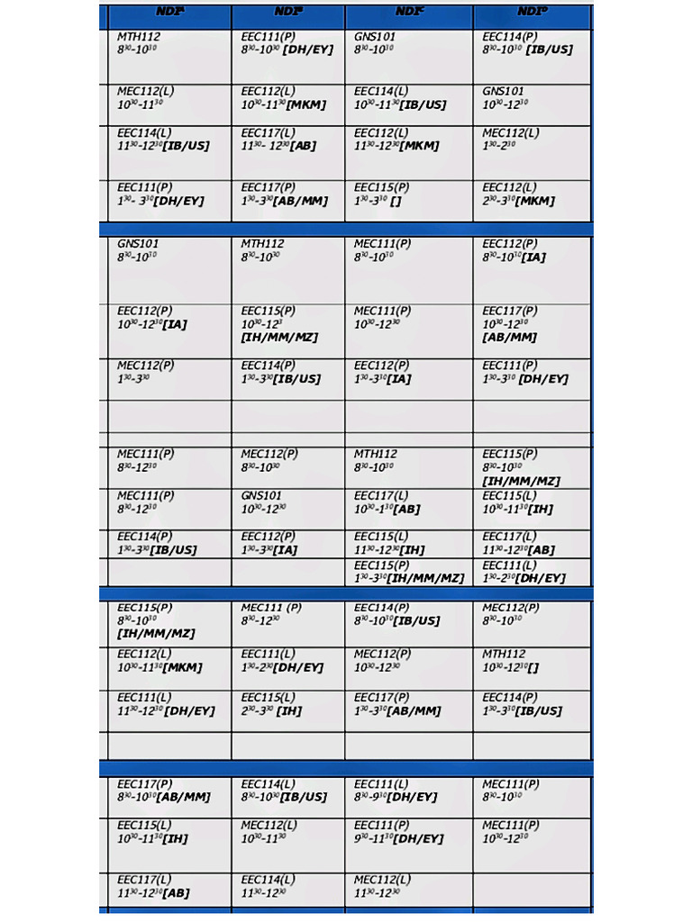 ND1 EEED Edited Timetable | PDF
