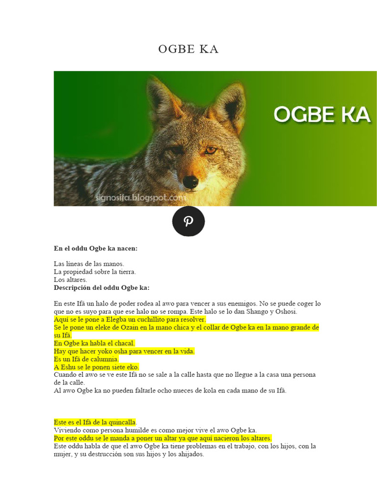 Ogbe Ka | PDF | Santeria | Religión étnica