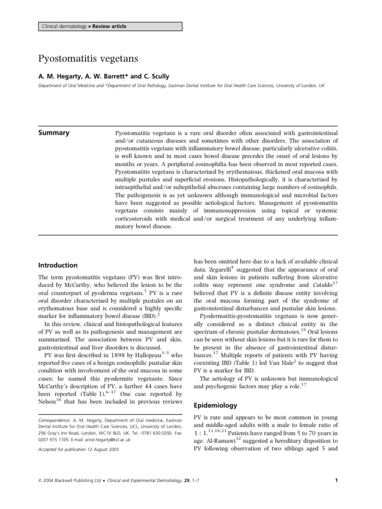Pyostomatitis Vegetans Hegarty2004 | PDF | Inflammatory Bowel Disease ...