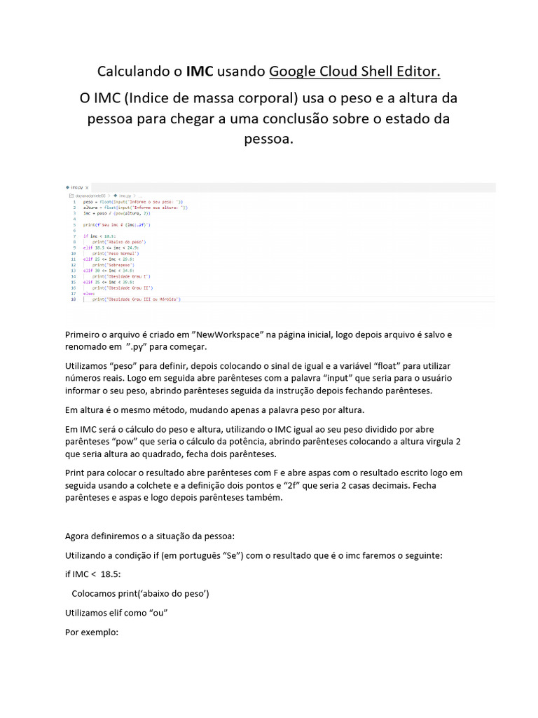 Calculando o IMC Usando Google Cloud Shell Editor | PDF | Computadores