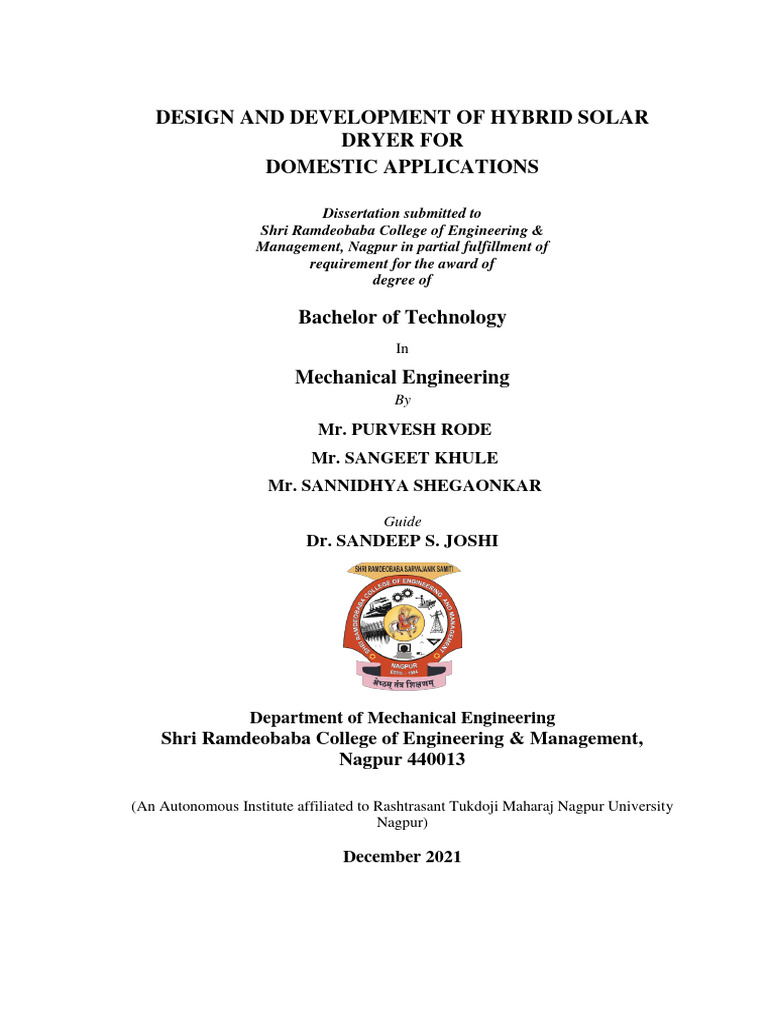 Design and Development of Hybrid Solar Dryer For Domestic Applications ...