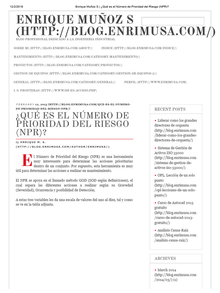 ¿Qué Es El Número de Prioridad Del Riesgo (NPR) | PDF | Procesos de negocio