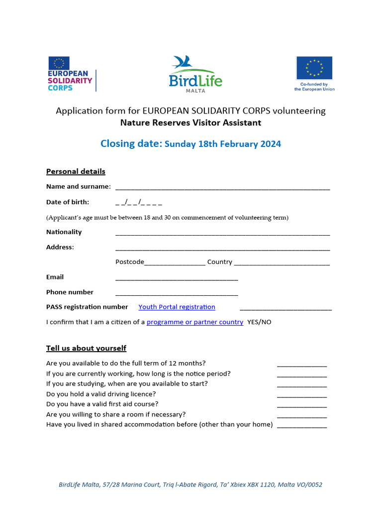 European Solidarity Corps Application Form | PDF