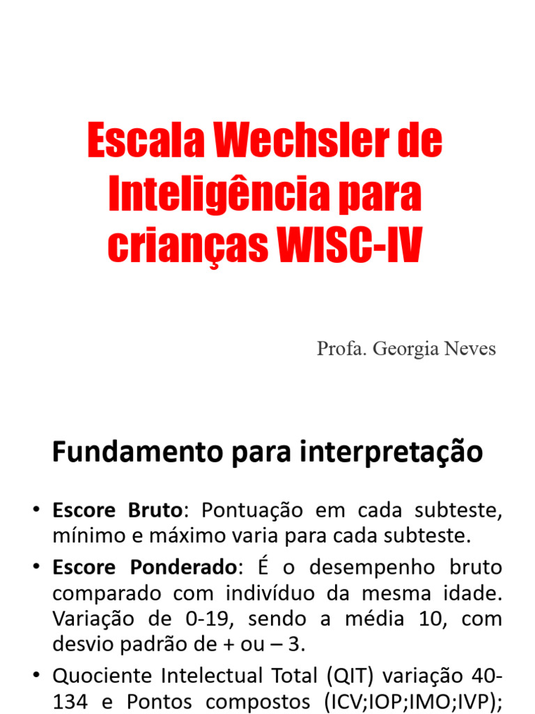 Wisc Iv Interpretaçâo | PDF | Quociente de inteligência | Ciências ...