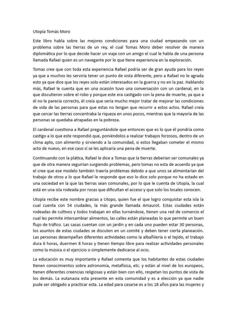 La Utopía de Tomás Moro: Sociedad Ideal | PDF | utopía