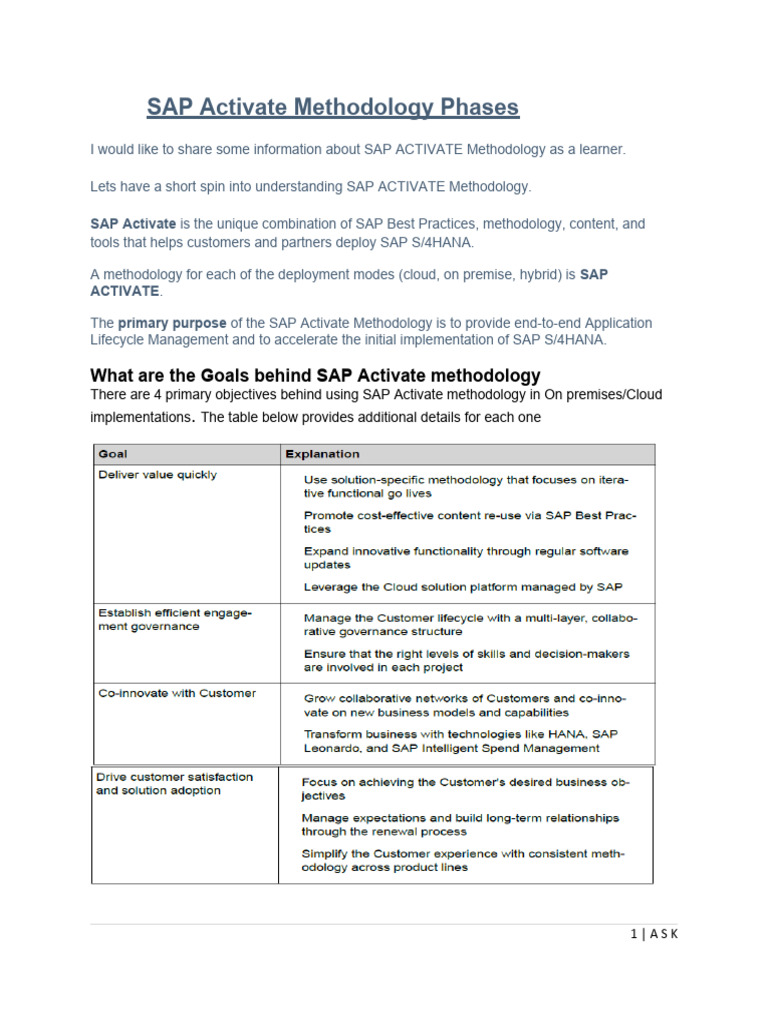SAP Activate Methodology Overview | PDF | Software Development Process ...
